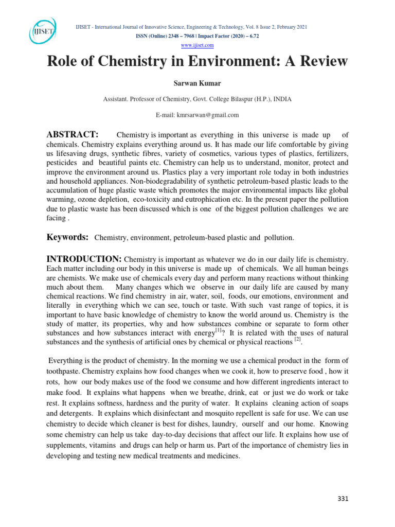 What Is This Role of Chemistry in Environment Protection MLA | Download ...
