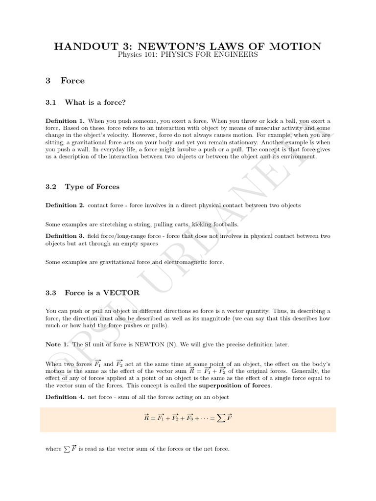 Handout_Physics_101_Force | PDF | Force | Friction