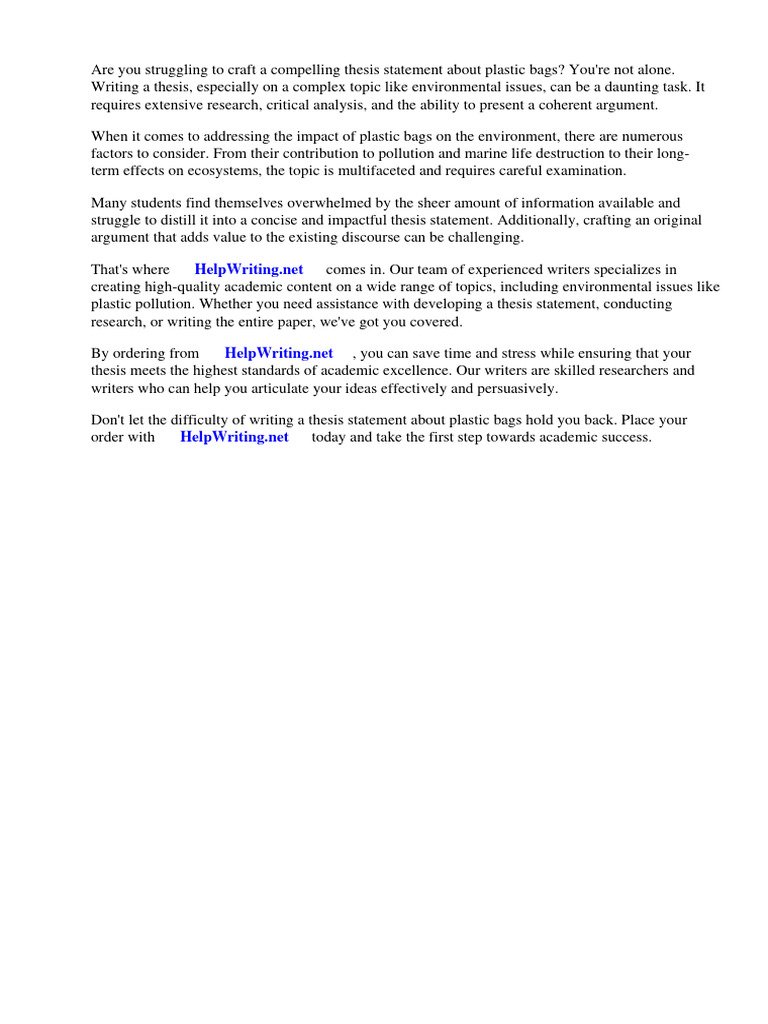 Thesis Statement About Plastic Bags | PDF | Plastic | Recycling