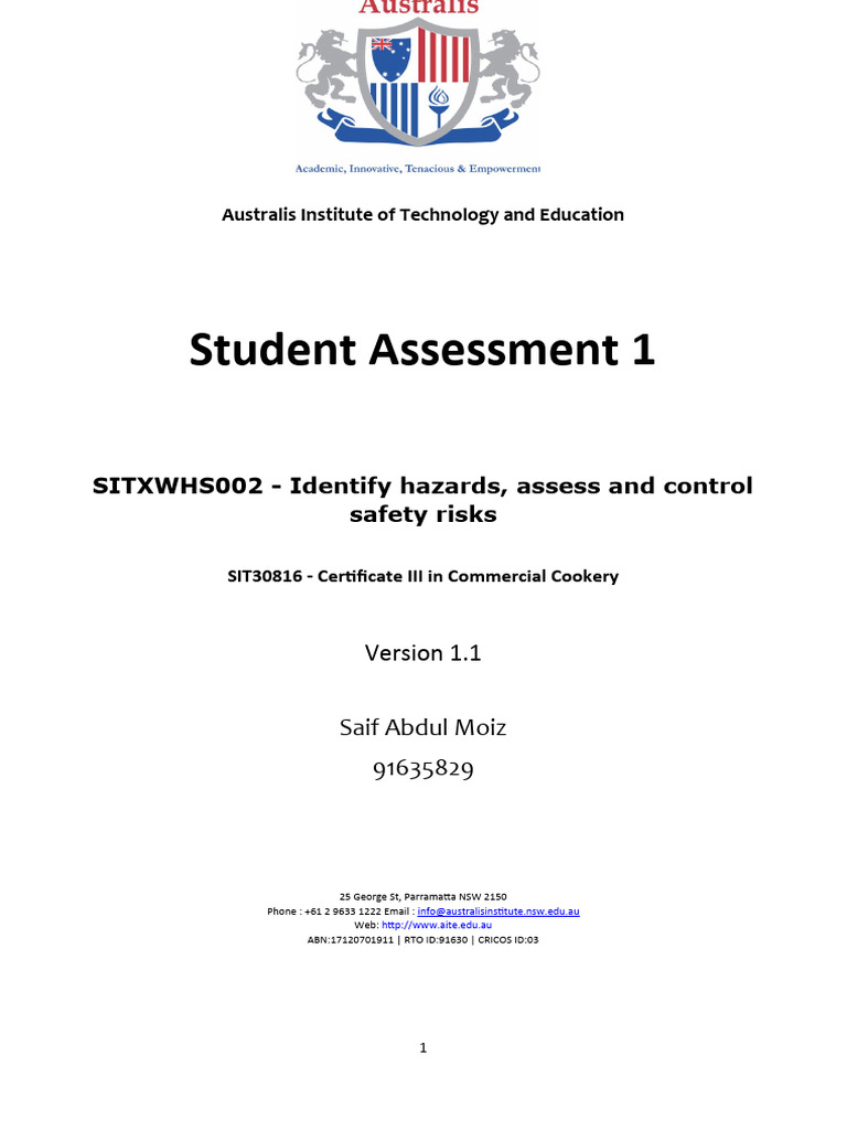 SITXWHS002 - Identify hazards, assess and control safety risks ...