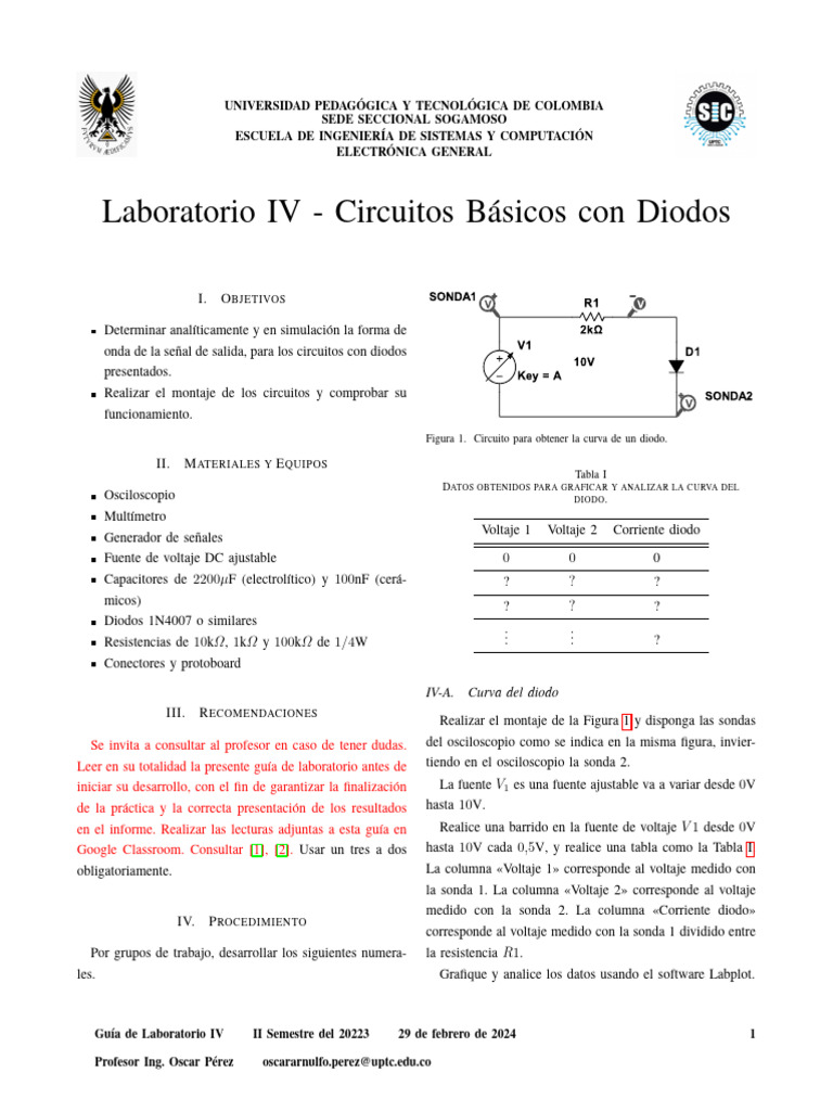 Procedimiento Lab Diodos | PDF | Diodo | Electrónica