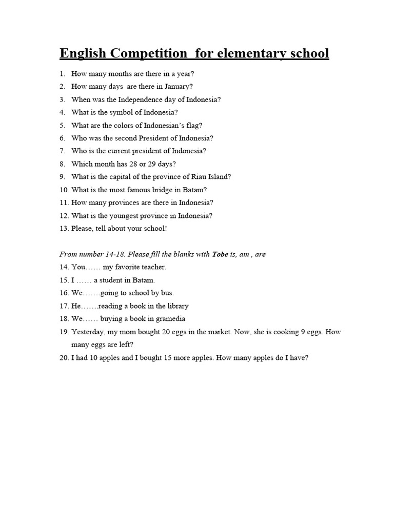 English Competition For Elementary School | PDF