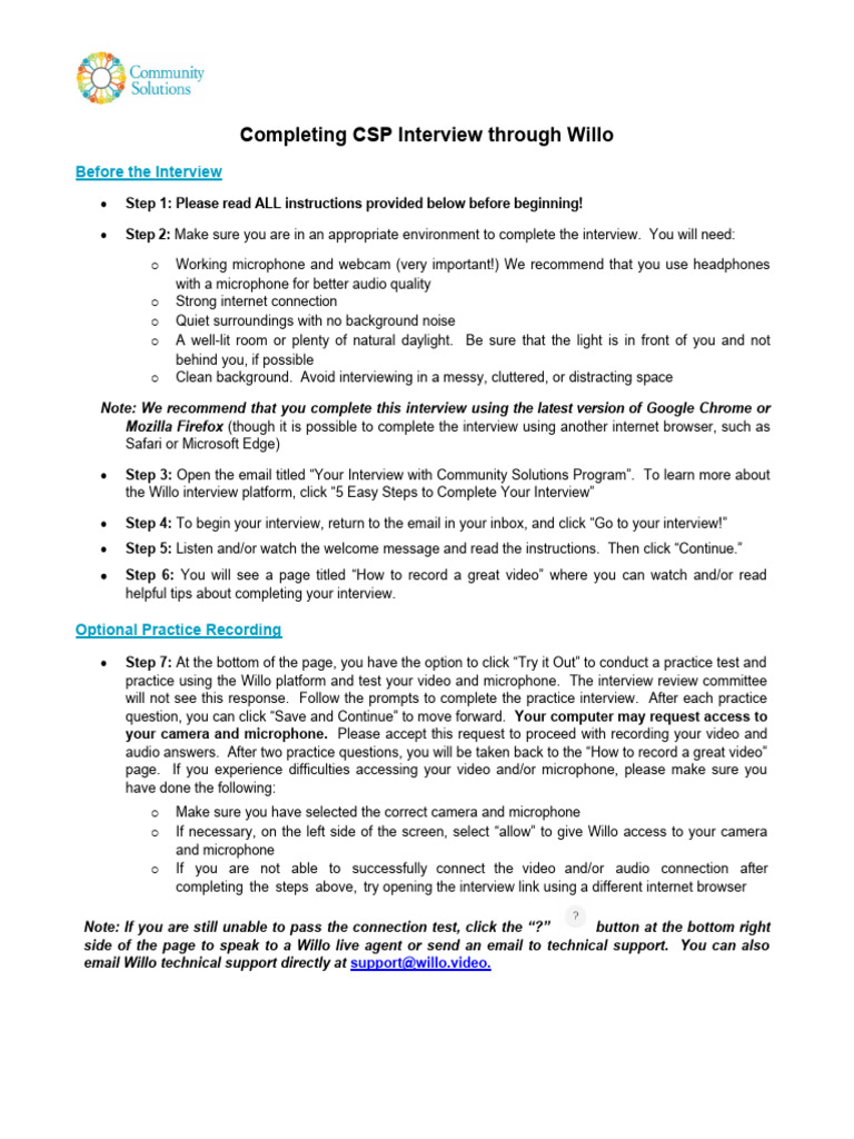 CSP Interview - Willo Instructions | PDF | Internet | Computing