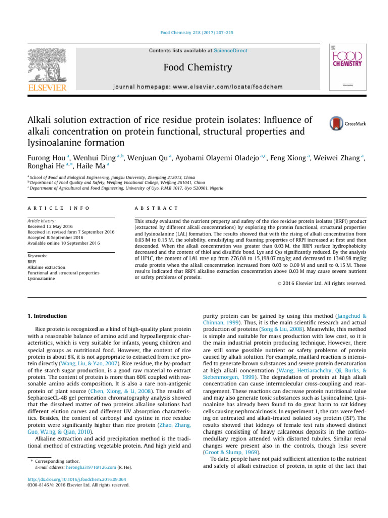 Alkali Solution Extraction of Rice Residue Protein Annas Archive | PDF ...