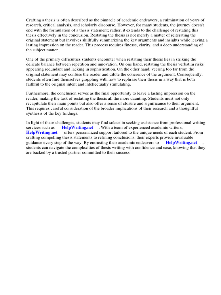 How Do You Restate Your Thesis in The Conclusion | PDF | Essays | Thesis