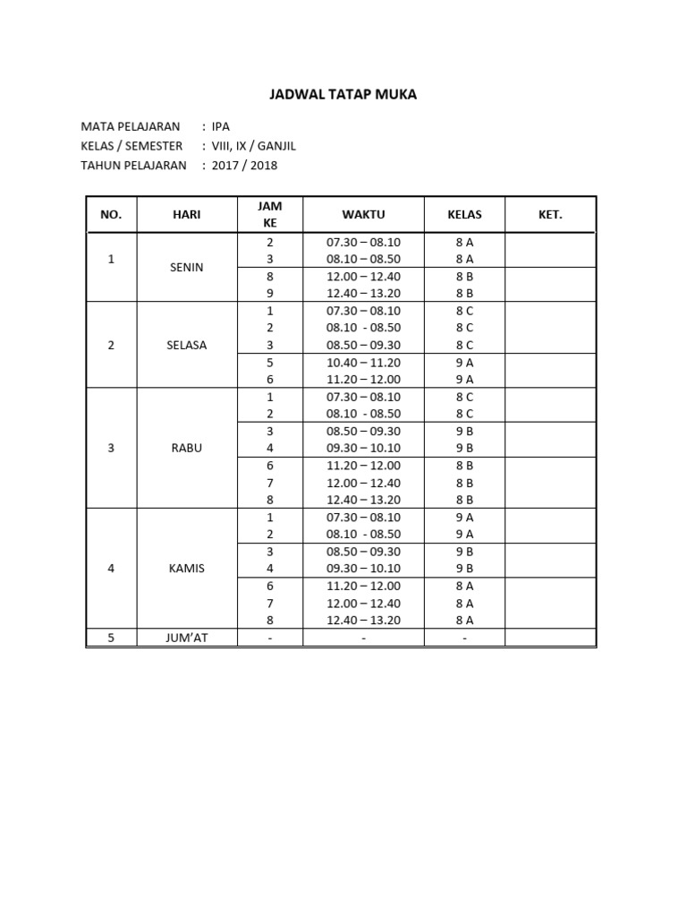 Jadwal Tatap Muka | PDF
