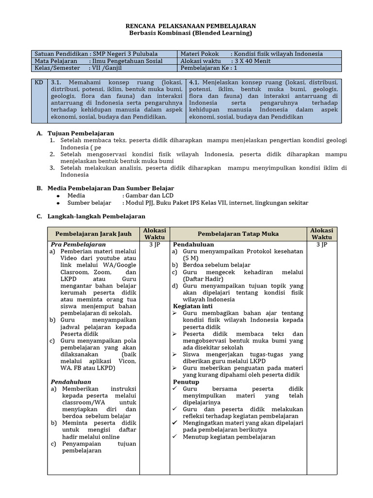 Contoh RPP Ips Kelas 7 Ganjil 2021-2022 | PDF