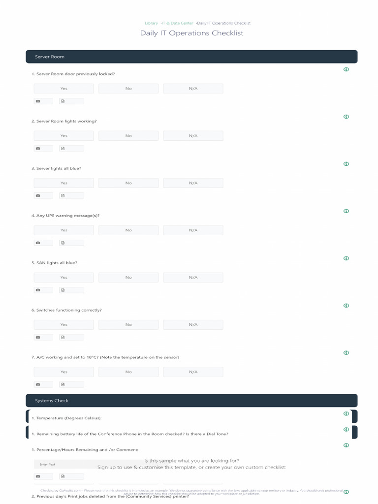 GoAudits - Daily IT Operations Checklist (Sample) | PDF