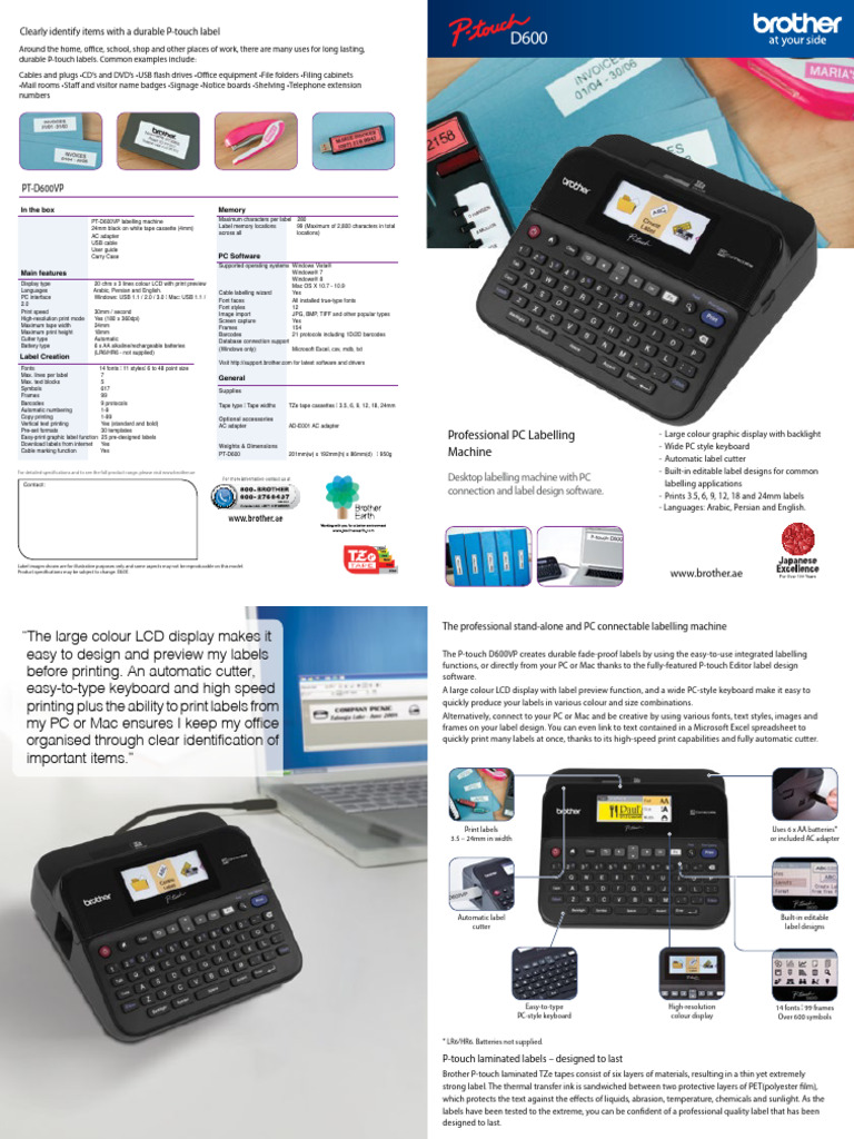 EN PT D600VP Professional Label Printer | PDF | Personal Computers | Usb Flash Drive