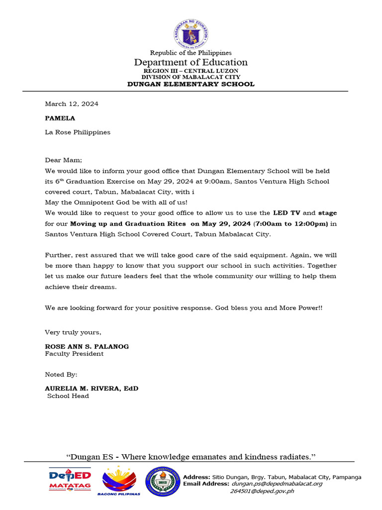Dungan Elementary School Graduation Notice | PDF | Learning
