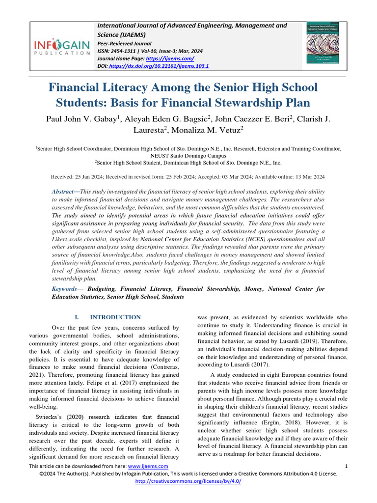 Financial Literacy in Senior High School | PDF | Banks | Cash