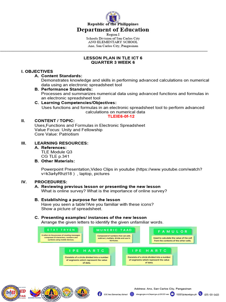 Cot 3 - Tle Ict Week 6 | PDF | Spreadsheet | Microsoft Excel