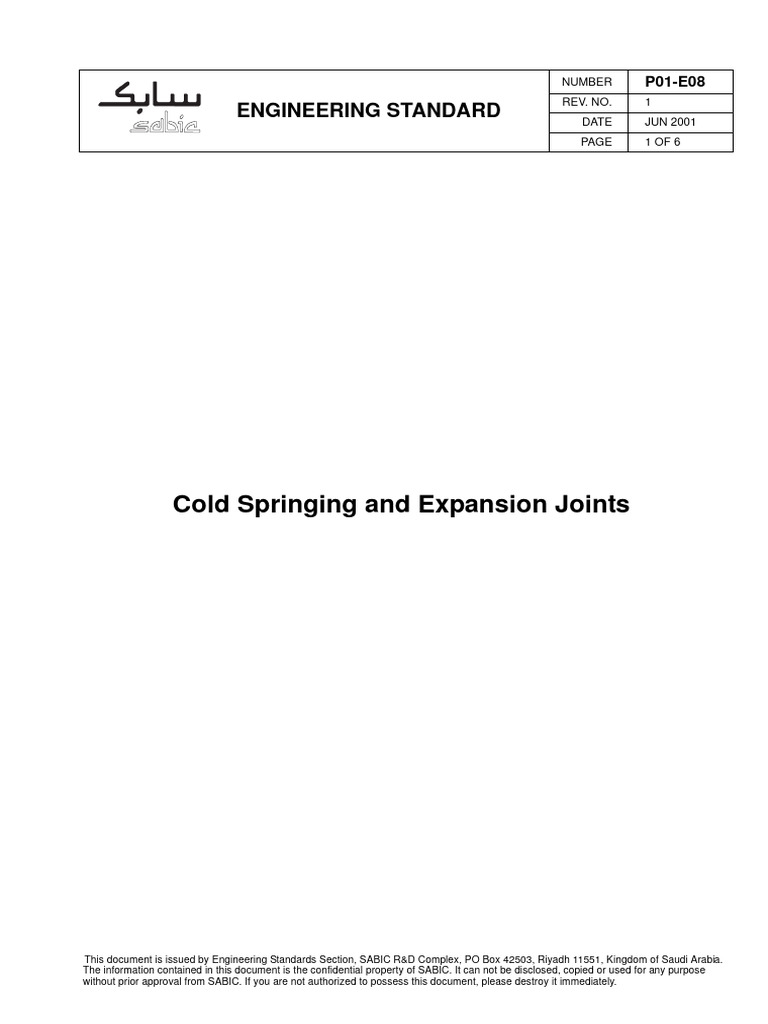 P01-E08 Rev 1 Jun 2001 Cold Springing and Expansion Joints | PDF | Pipe ...