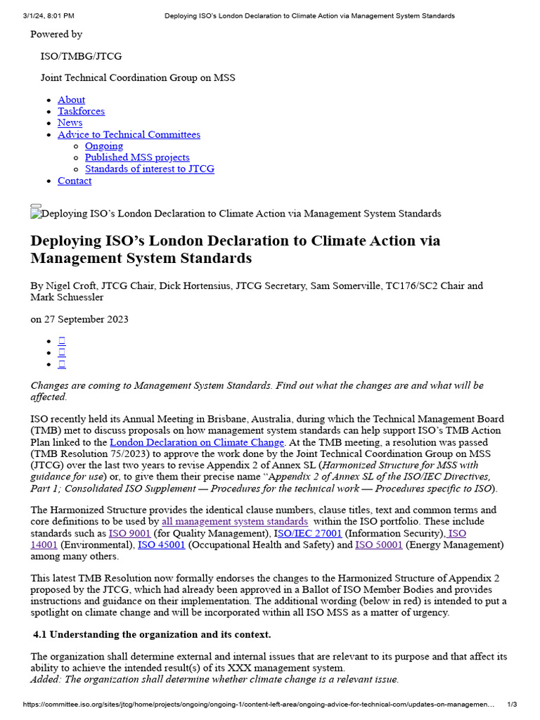 Deploying Climate Action Via Management System Standards | Download Free PDF | International ...