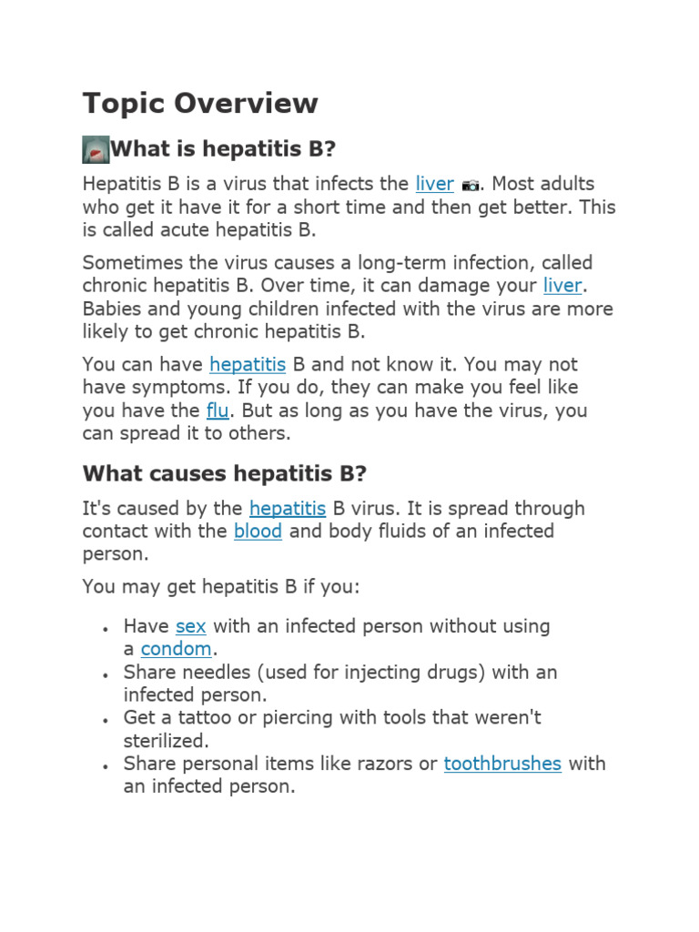 Topic Overview | PDF | Hepatitis | Hepatitis B