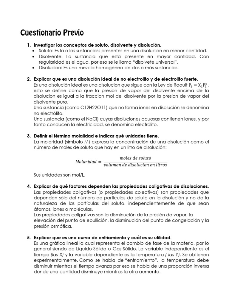 Previo 6. Propiedades Coligativas | PDF | Concentración | Electrólito
