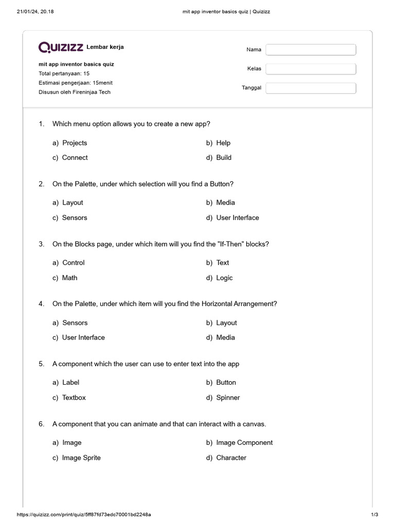 Soal Materi MIT APP Inventor SMP | PDF | Mobile App | Tablet Computer
