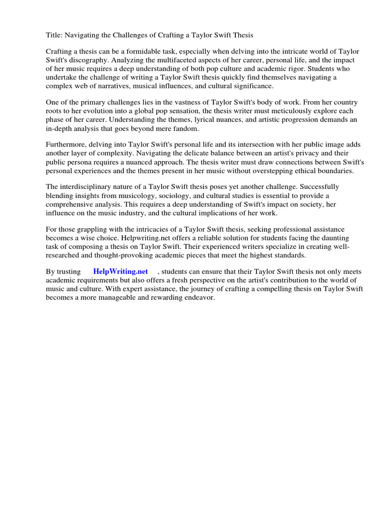 Taylor Swift Thesis | PDF | Taylor Swift
