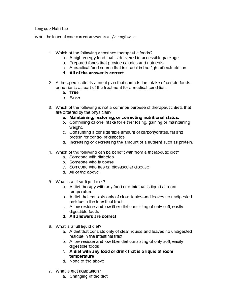 Long Quiz | PDF | Dietary Fiber | Diet & Nutrition