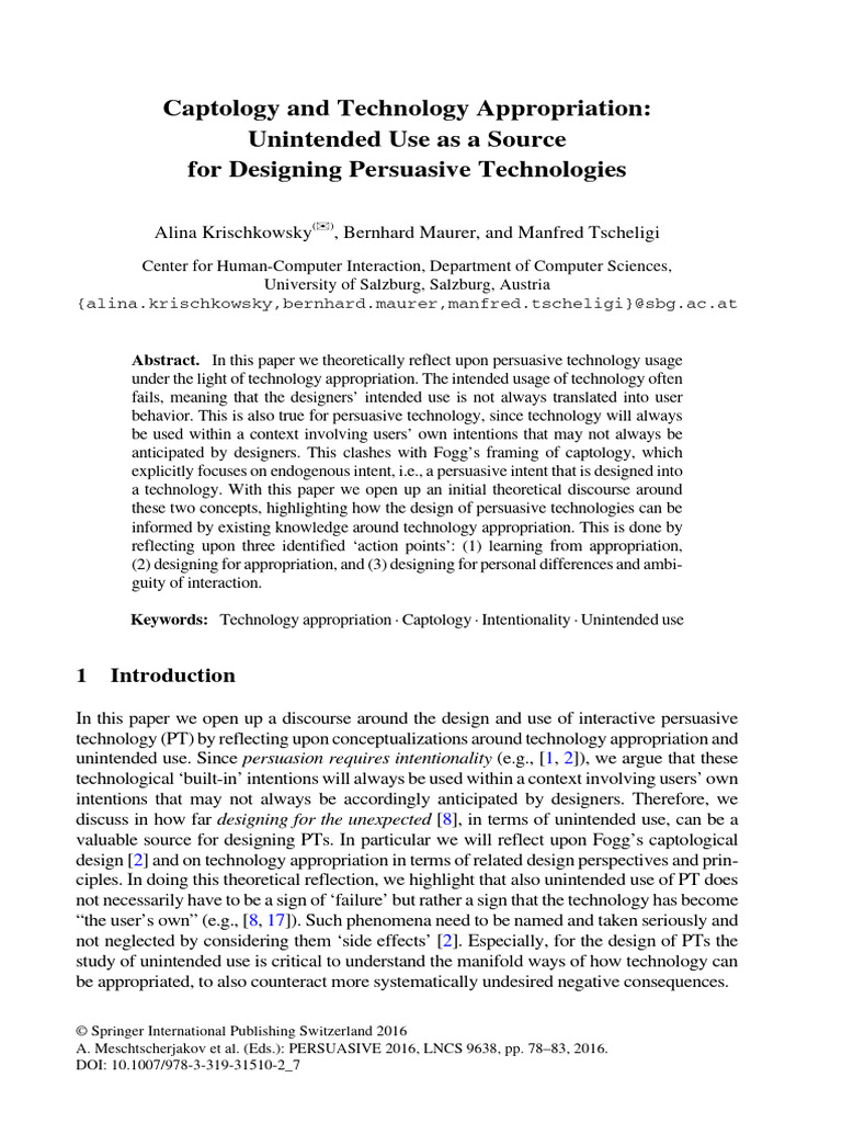 Krischkowsky et al. - Captology & Technology Appropriation | PDF ...