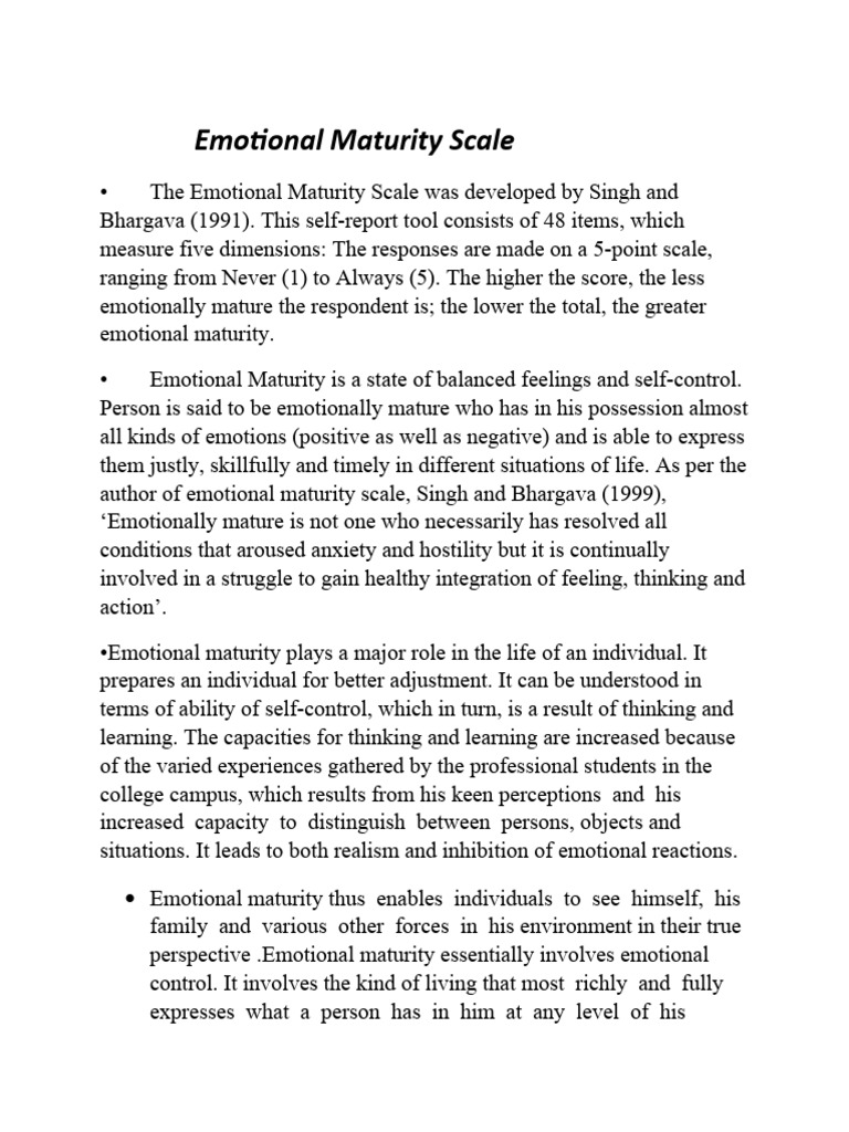 Emotional Maturity Scale | PDF | Emotions | Feeling