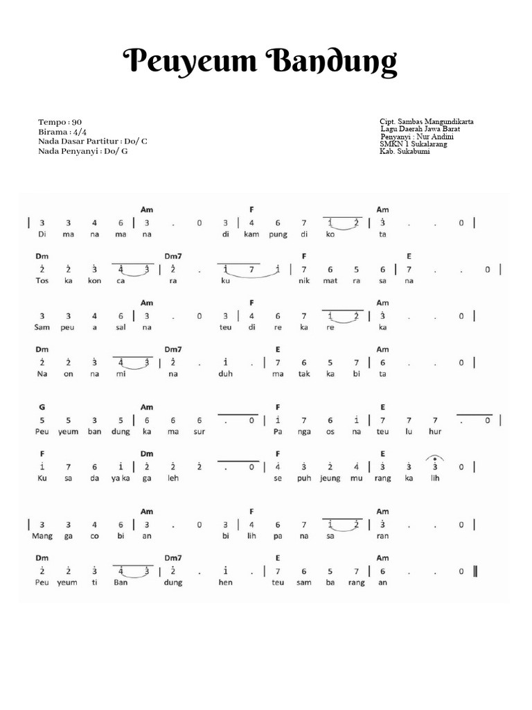 Not Angka Lagu Peuyeum Bandung | PDF | Seni