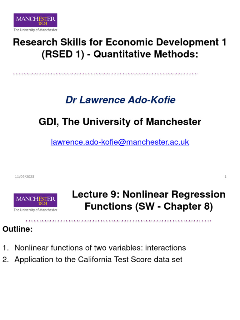 Teaching Week 9 - Lecture 9 | PDF | Dependent And Independent Variables | Regression Analysis