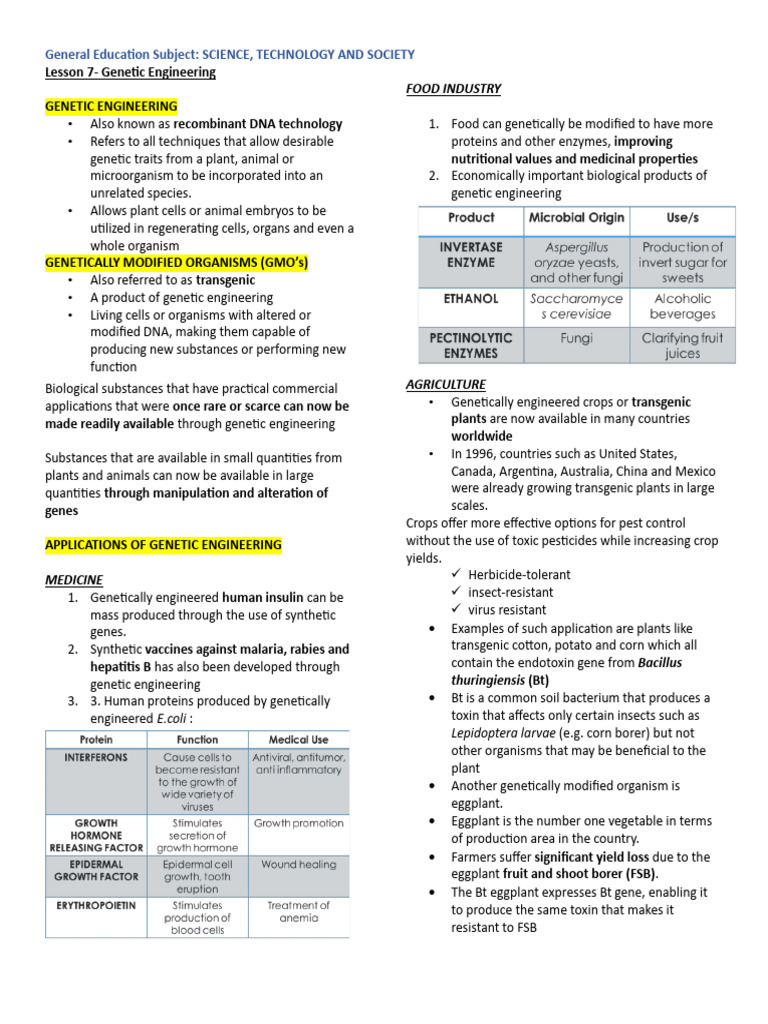 Lesson 7-8 - Genetic Engineering and NanoTechnology | PDF ... Lesson 7-8 - Genetic Engineering and NanoTechnology | PDF ...