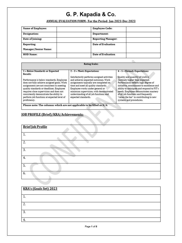 Performance Evaluation Form - 2024 | PDF | Employment | Performance Appraisal