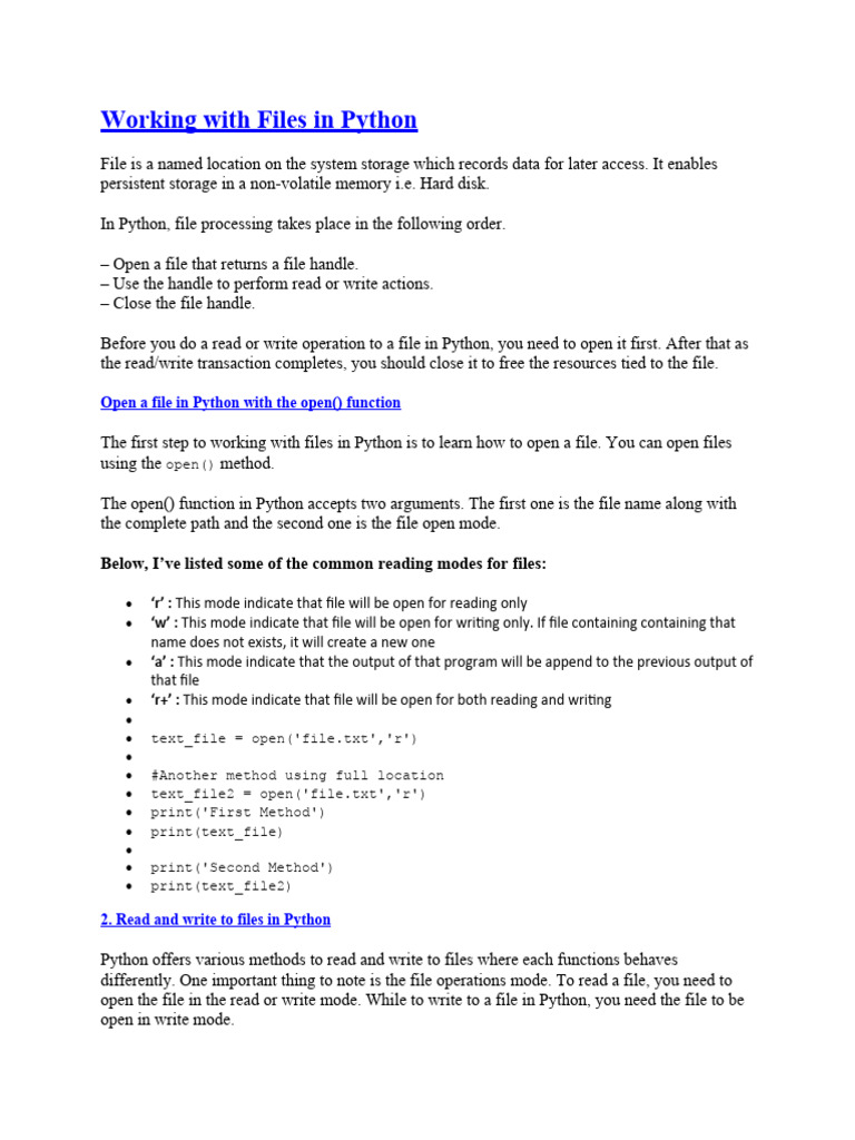 Working With Files in Python | PDF | Computer File | Computer Data Storage