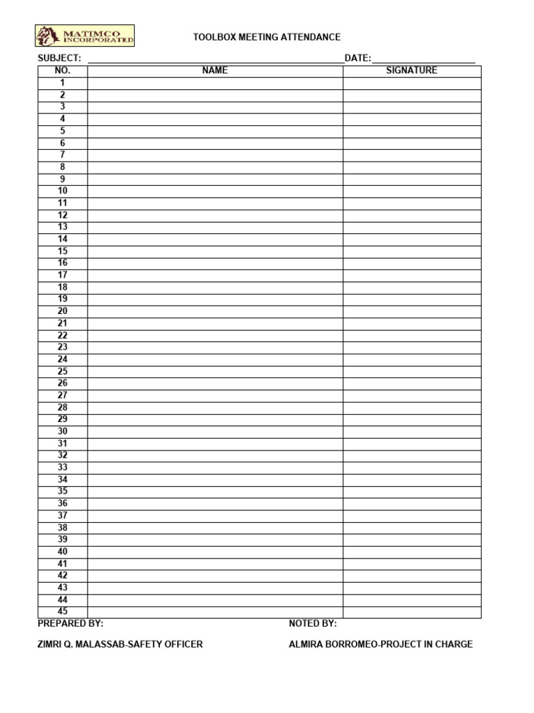 Toolbox Meeting Attendance | PDF