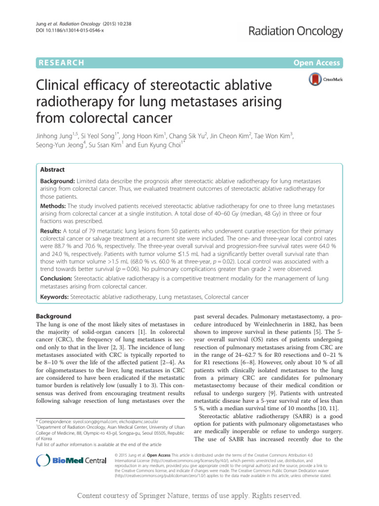 Clinical Efficacy of Stereotactic Ablative Radioth | PDF | Radiation Therapy | Metastasis