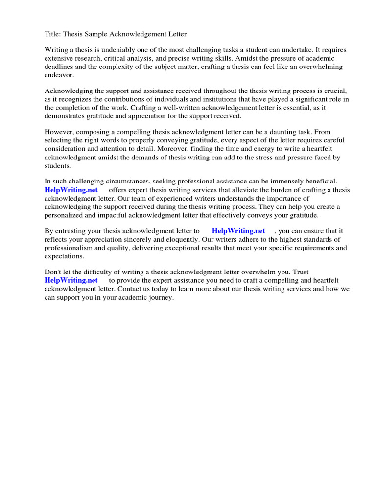 Thesis Sample Acknowledgement Letter | PDF | Thesis | Gratitude