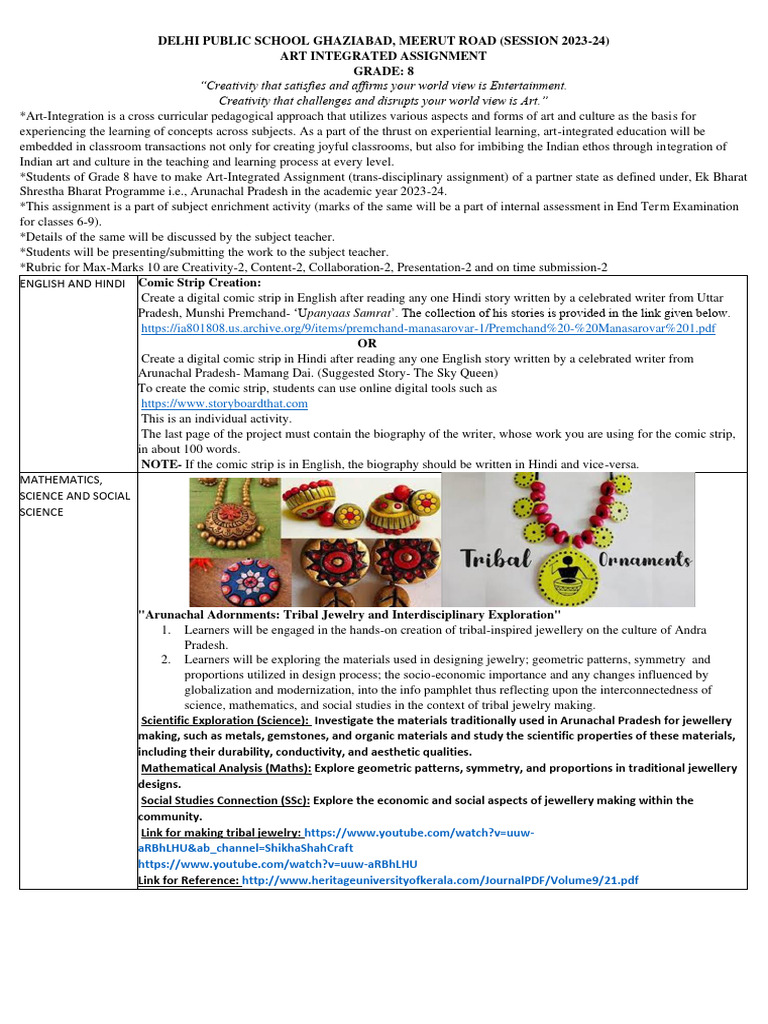 Art Integrated Assignment Grade 8 (2023-24) | PDF | Jewellery | Mathematics