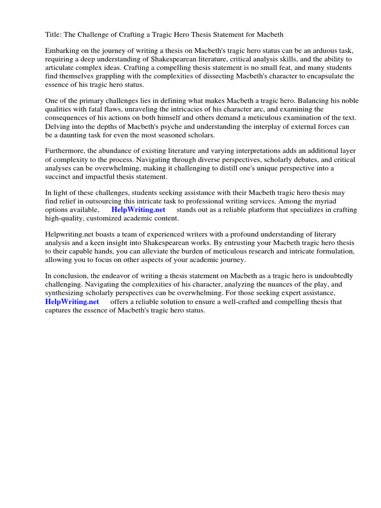 Tragic Hero Thesis Statement Macbeth | PDF | Macbeth