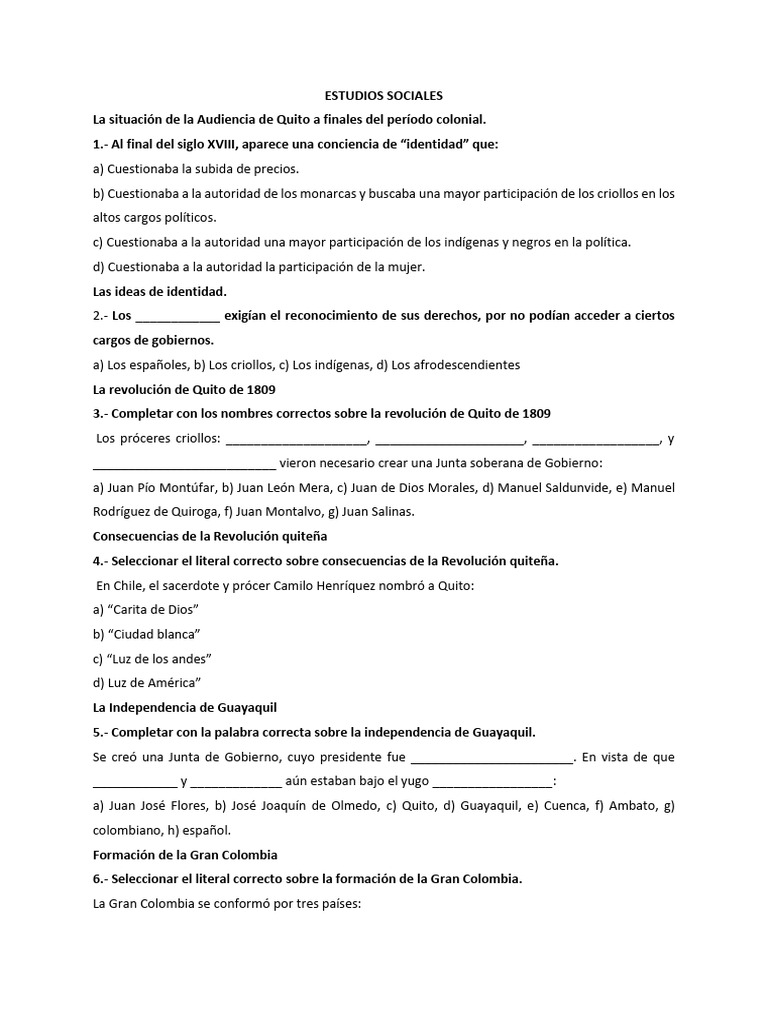 Cuestionario de EESS - 2trimestre | PDF | Ecuador | Colombia