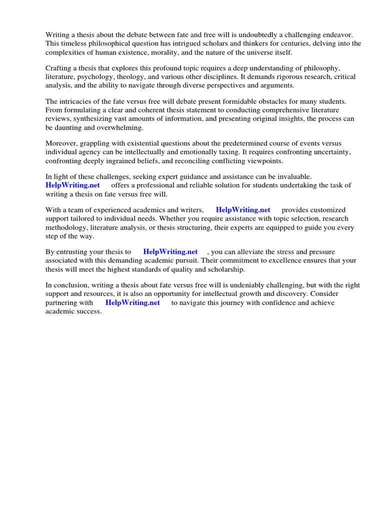 Thesis About Fate Vs Free Will | PDF | Destiny | Free Will