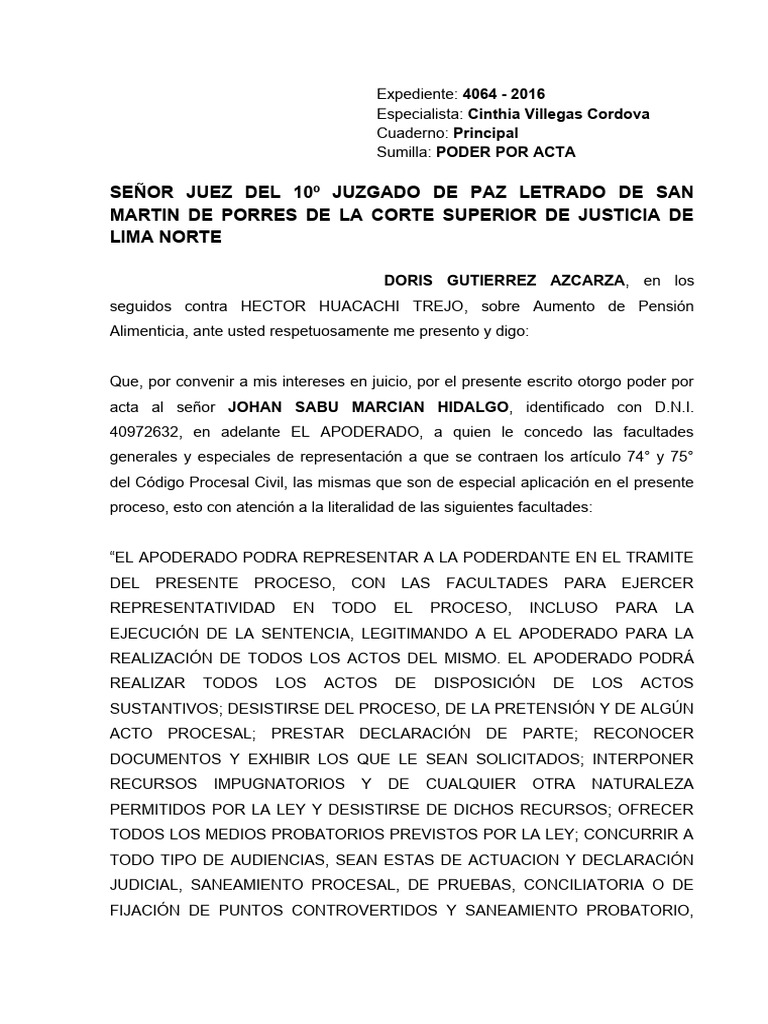 Otorgamiento de Poder Por Acta | PDF | Ley procesal | Principios éticos