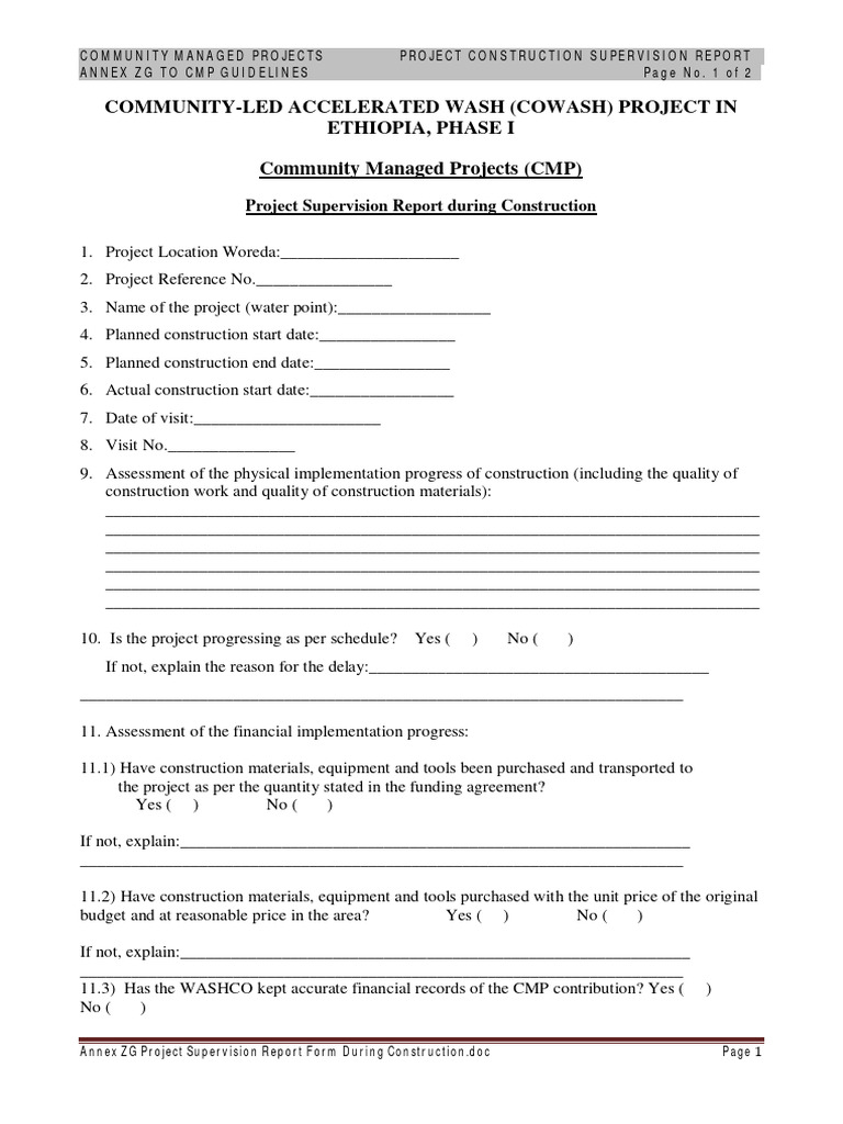Annex ZG Project Supervision Report Form During Construction | PDF ...