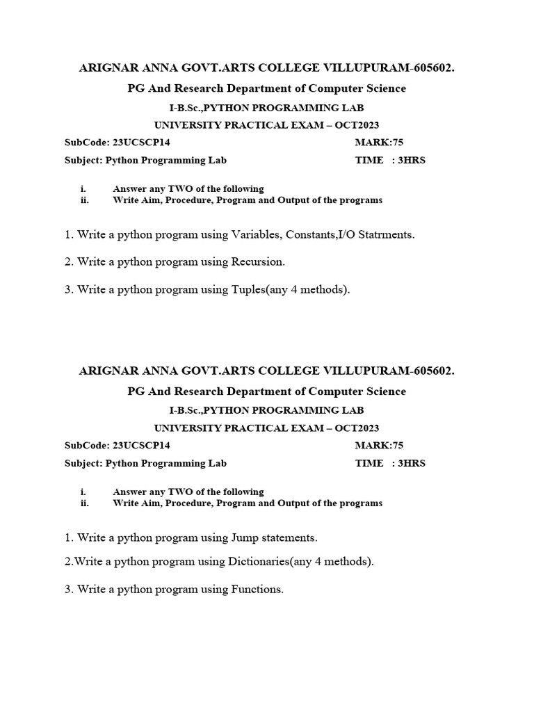 Python Labuniv Questions Oct2023 Pdf Python Programming Language Control Flow