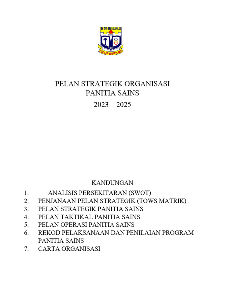 Pelan Strategik Organisasi Sains 2023 2024 | PDF