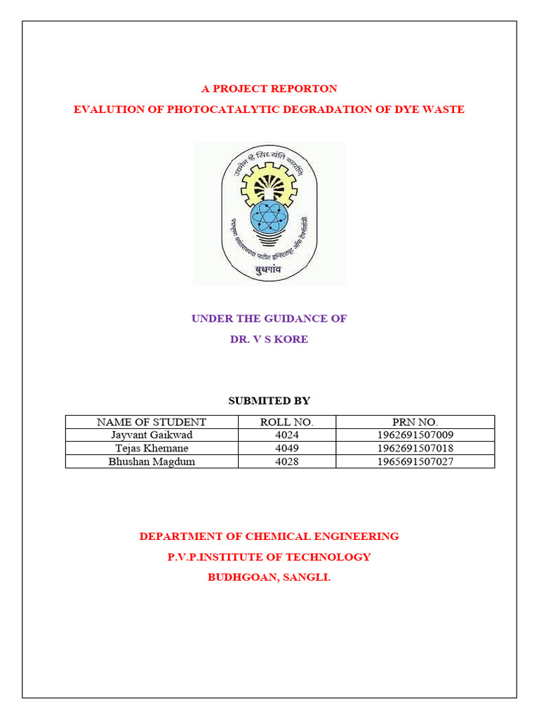 Digridation of Dye Waste Water Btech Tejas Khemane. | PDF | Hydrogen Peroxide | Titanium Dioxide