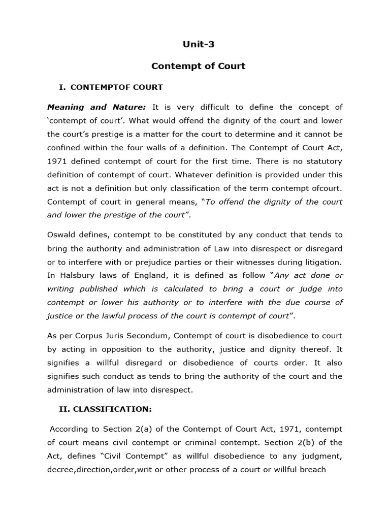 Unit-3 (Contempt of Court) | PDF | Contempt Of Court | Constitutional Law