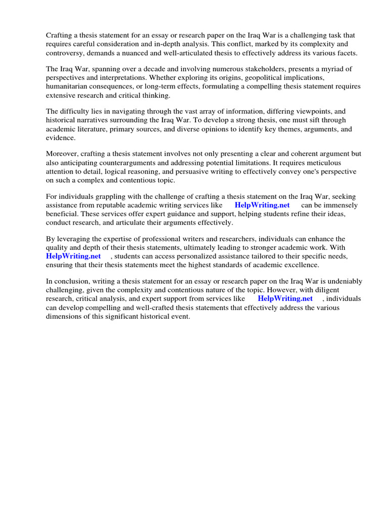 A Good Thesis Statement For Iraq War | PDF | Thesis | 2003 Invasion Of Iraq