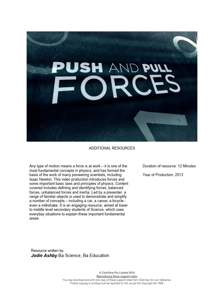 Push and Pull Forces Worksheet | PDF | Force | Gravity