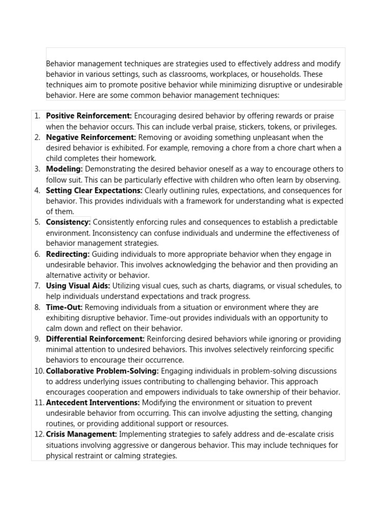 Behavior Management Techniques | Download Free PDF | Reinforcement ...