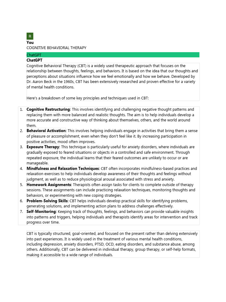 Key Techniques in Cognitive Behavioral Therapy | PDF | Cognitive ...