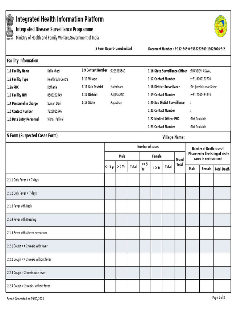 Health Surveillance Data Report | PDF | Causes Of Death | Clinical Medicine
