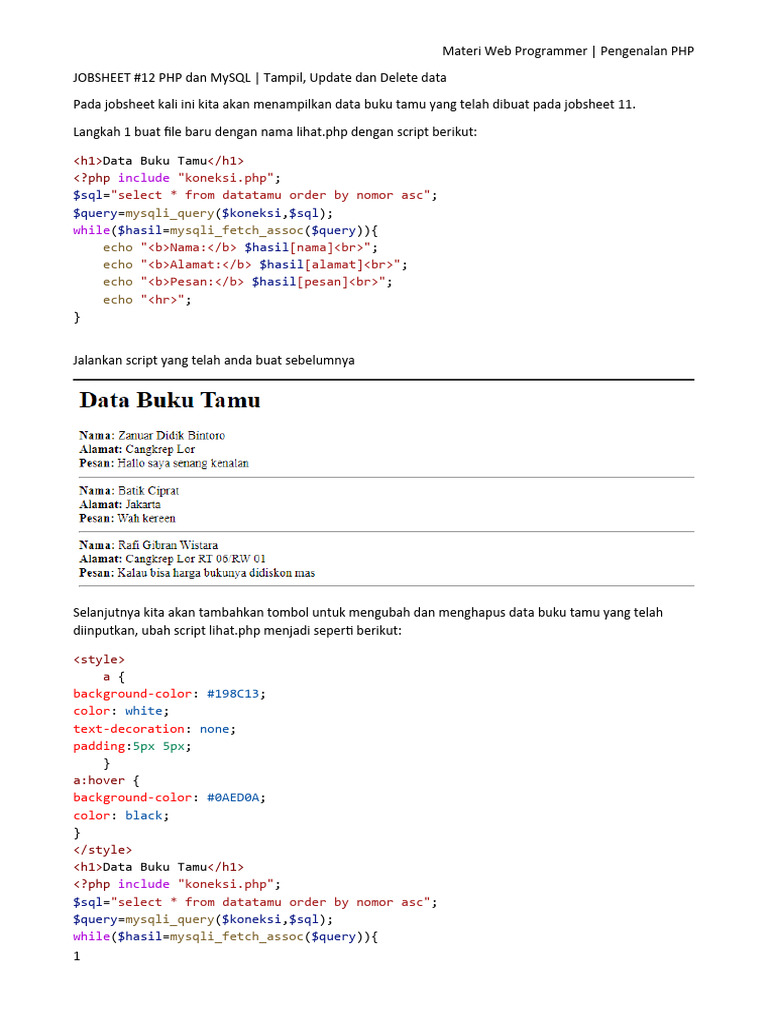 Jobsheet 12 PHP MySQL Tampil Data | PDF