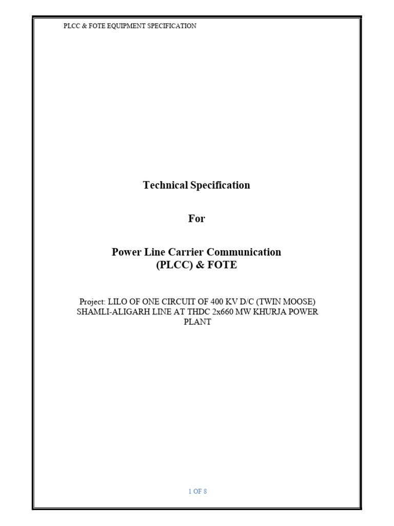 Specification - PLCC & FOTE For 400kV | PDF | Electrical Connector | Electric Power Transmission